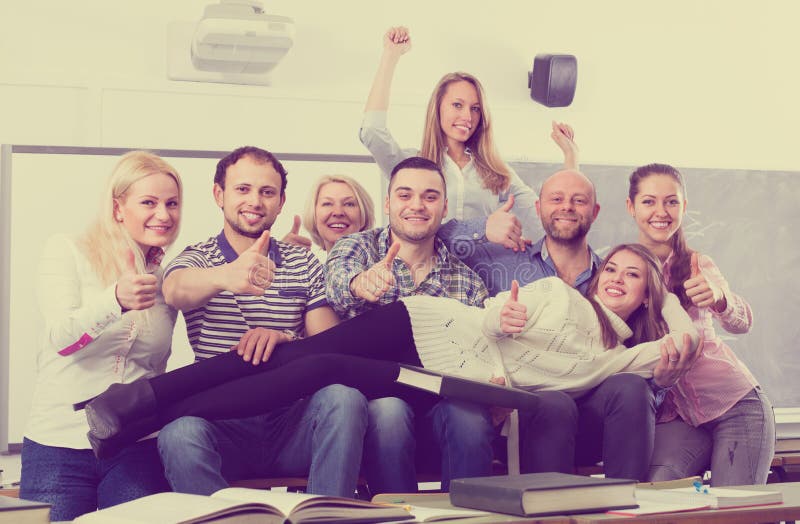 Positive Professor and Group of Students Stock Image - Image of ...