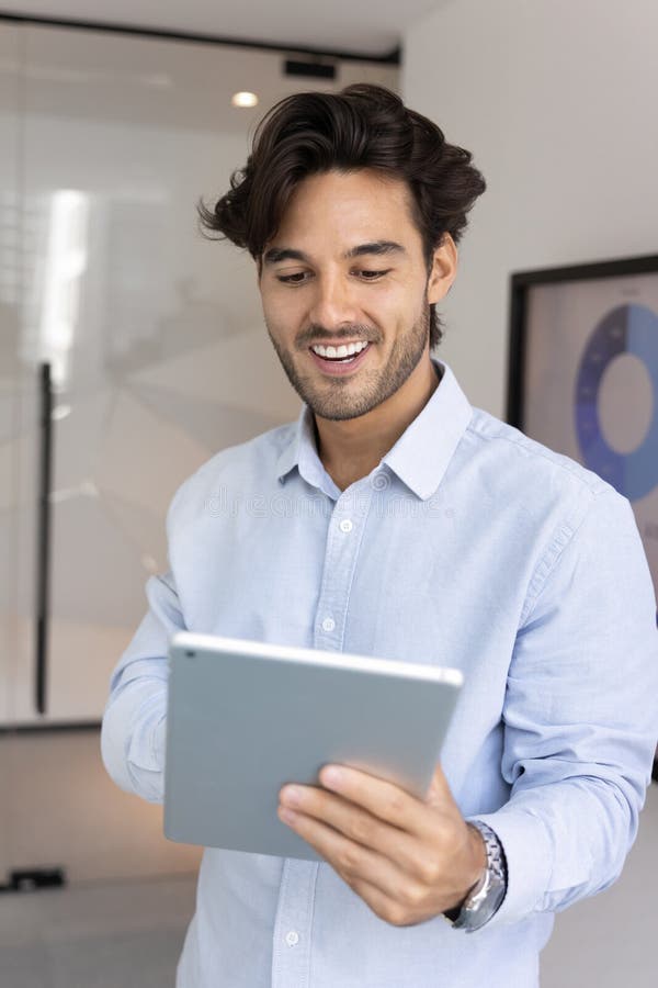Positive Project Manager Man Using Modern Technology for Work Stock ...