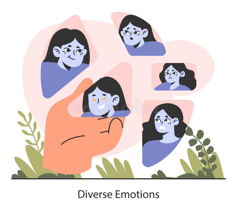 Emotional Intelligence. Serene Woman Surrounded by Diverse Emotions ...