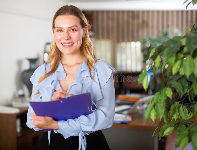 Positive Secretary Smiling and Waiting for Weekend Stock Image - Image ...