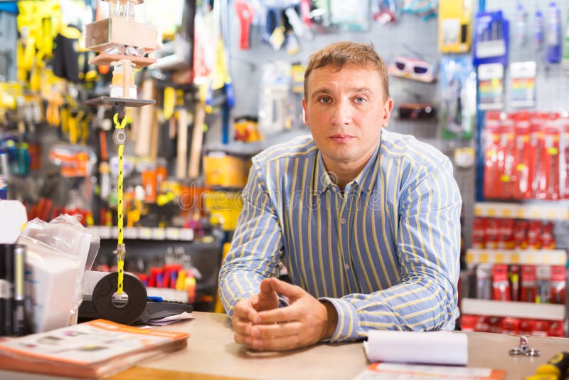 Positive Seller Man in Store is Trading Tools Stock Image - Image of ...