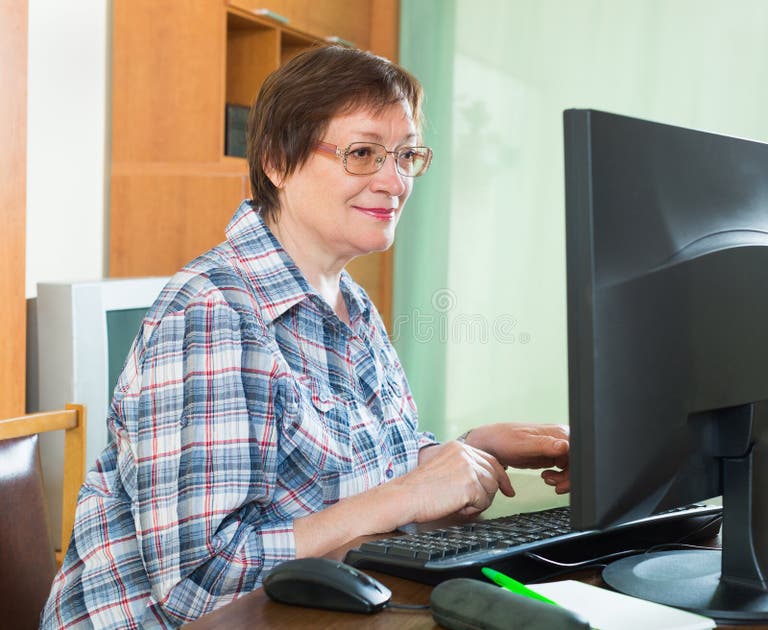 Positive Senior Woman Using Keyboard Stock Image - Image of positive ...