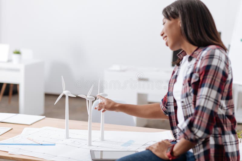 Positive Smart Engineer Looking at the Windmill Models Stock Photo ...