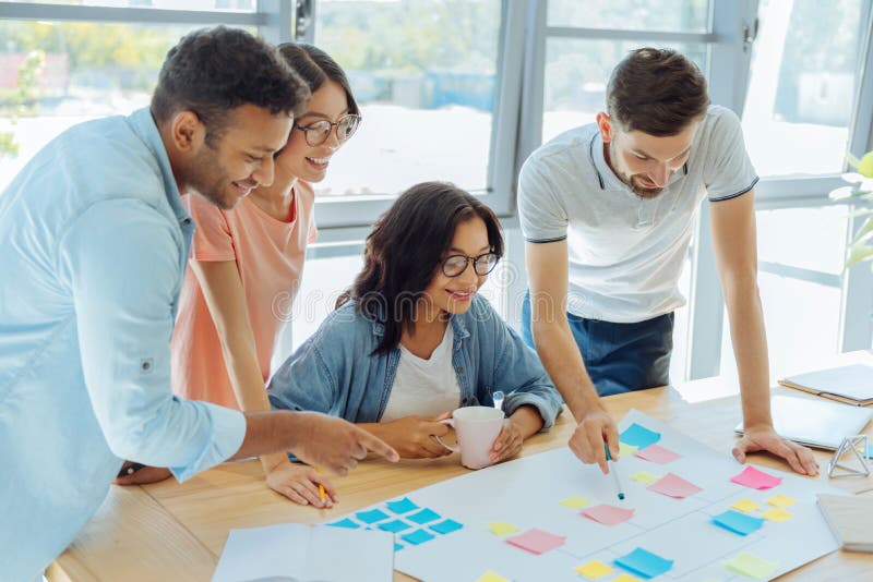 Positive Smart Man Pointing at the Poster Stock Image - Image of ...