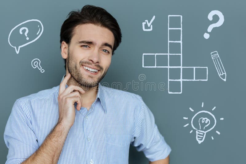 Positive Student Solving an Easy Puzzle and Smiling Stock Image - Image ...