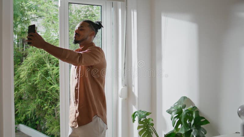 Positive Student Videocalling Mobile Home Vertical. Smart Guy Speaking ...