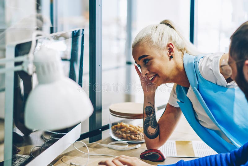 Positive Students Watching Webinar in Modern College Campus Enjoy ...