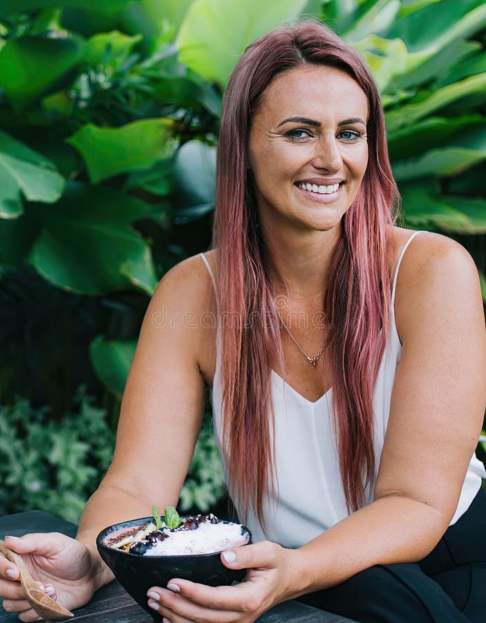 Positive Stylish Lady Having Breakfast in Outdoor Restaurant Stock ...