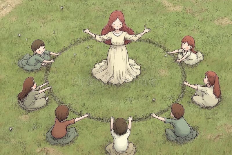 Positive Teaching Style: Woman with Children Sitting in Circle Outdoors ...