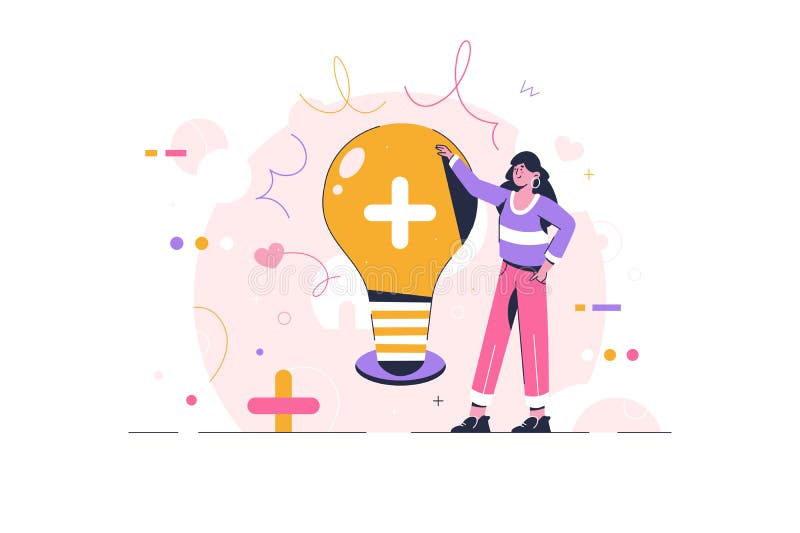 Businesswoman Standing with Bright Lightbulb Idea with Positive Sign ...