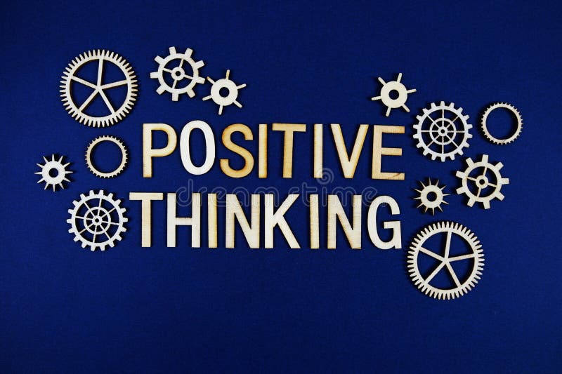 Positive Thinking Alphabet Letters with Gears Element on Navy Blue ...