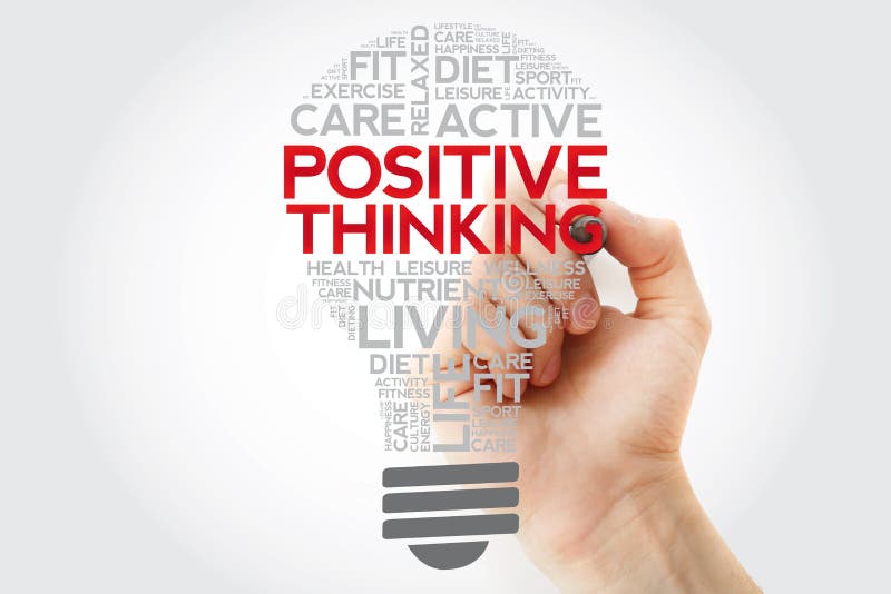 Positive Thinking Bulb Word Cloud Collage with Marker, Health Concept ...