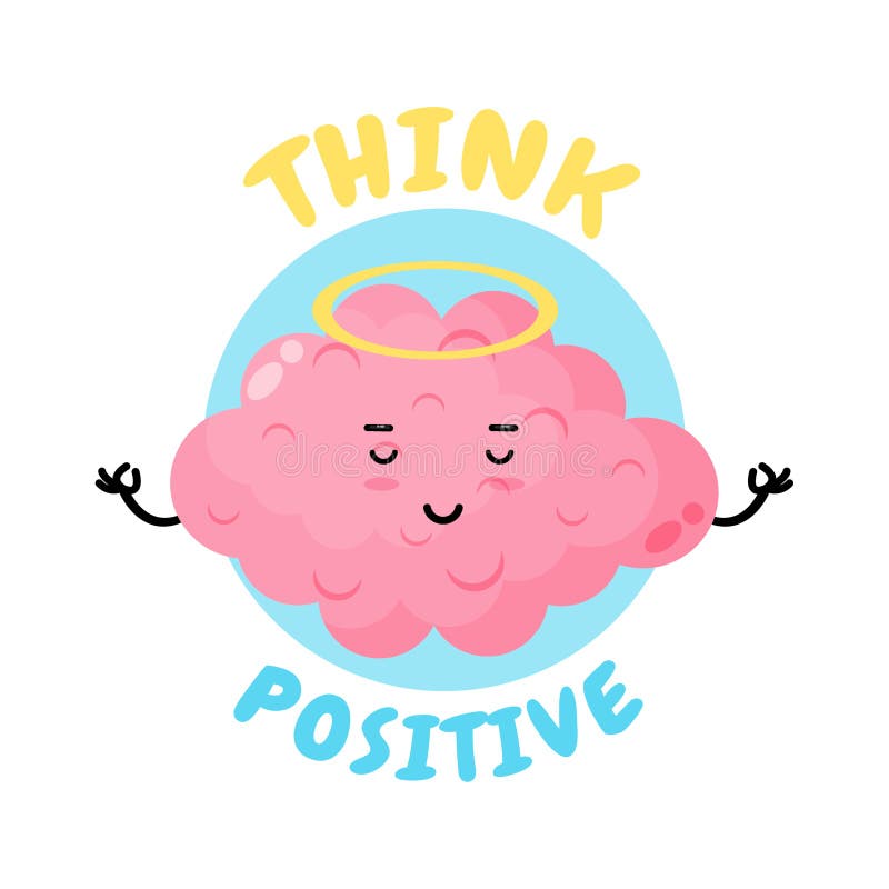 Positive Thinking, Cute Brain Doing Meditation Stock Vector ...