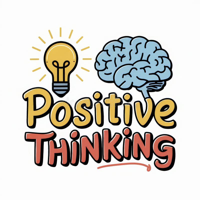 Positive Thinking with Lightbulb and Brainstorming Illustration with ...