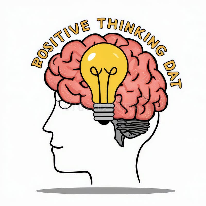 Positive Thinking with Lightbulb and Brainstorming Illustration with ...