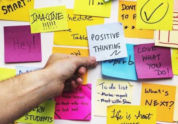 Positive Thinking Notes on a Wall Stock Photo - Image of corporate ...