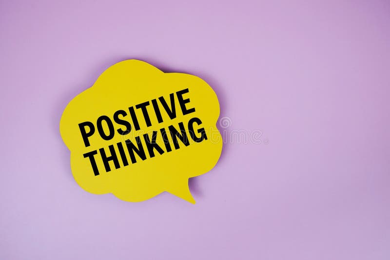 Positive Thinking Text with Speech Bubble Top View on Purple Background ...