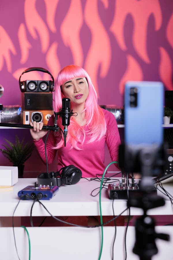 Positive Vlogger Talking with Subscribers Using Professional Vlogging ...