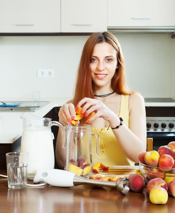 Positive Woman Cooking from Peaches Stock Photo - Image of cook, girl ...