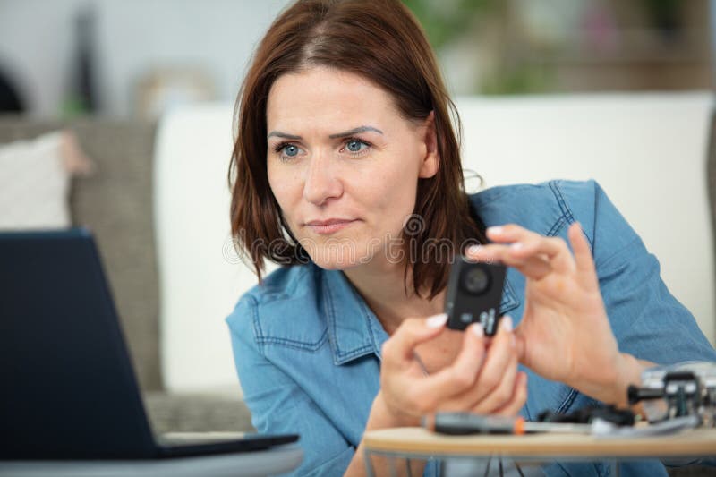 Positive Woman Learning How To Fix Machine Stock Photo - Image of ...