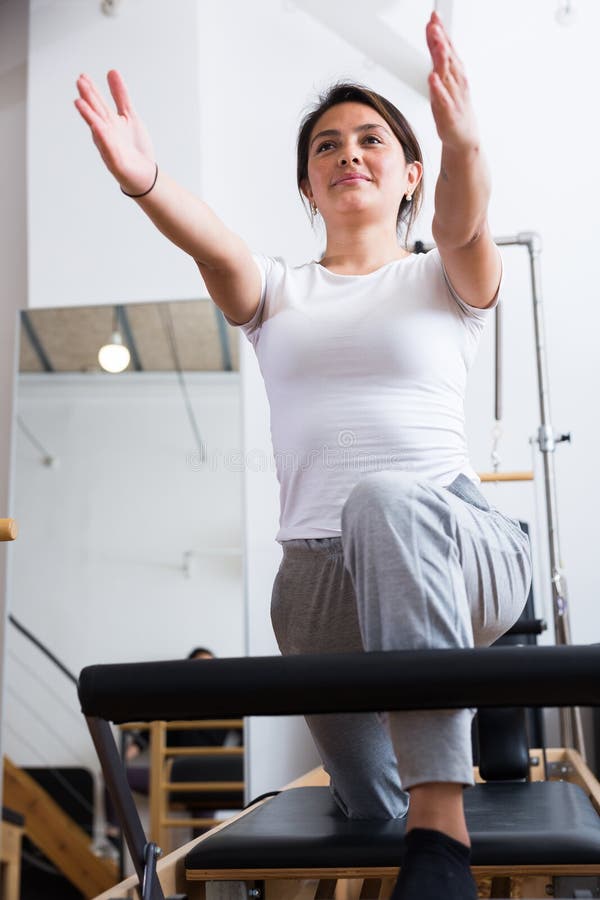 Positive Woman Practicing Pilates Stock Image - Image of female ...