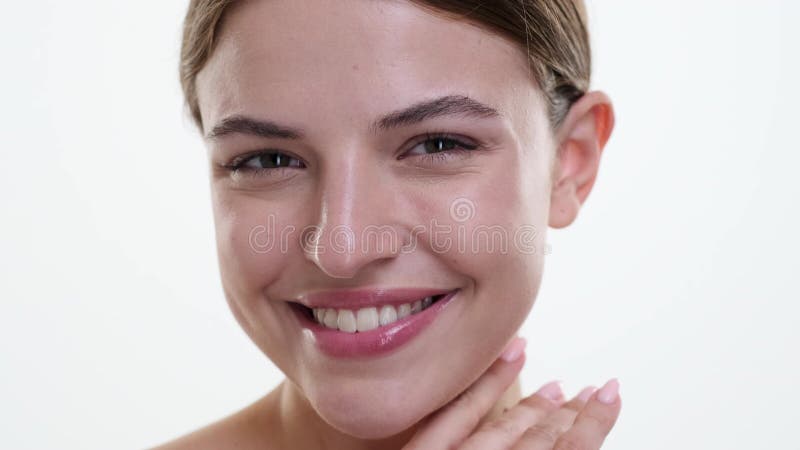 Positive Woman Winking on White Background Stock Video - Video of face ...