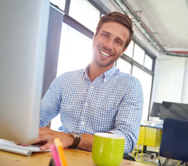 Always Positive about Work. Portrait of a Designer at Work on a ...