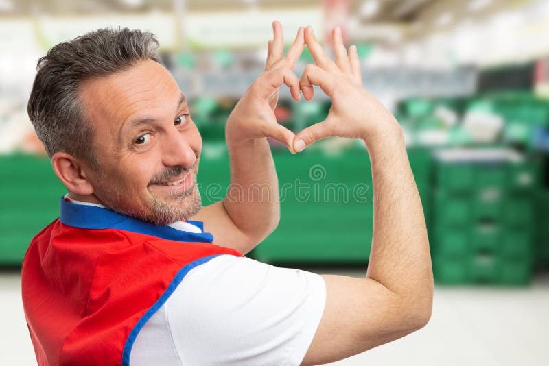 Positive Worker Man Showing Heart Shape with Fingers Stock Image ...