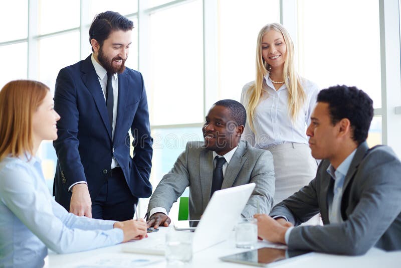 Positive Workers at Meeting Stock Photo - Image of businesswoman ...