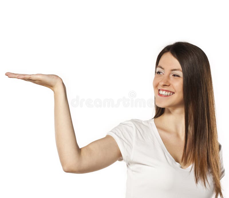 Positive Young Brunette Looking at the Empty Space Stock Image - Image ...