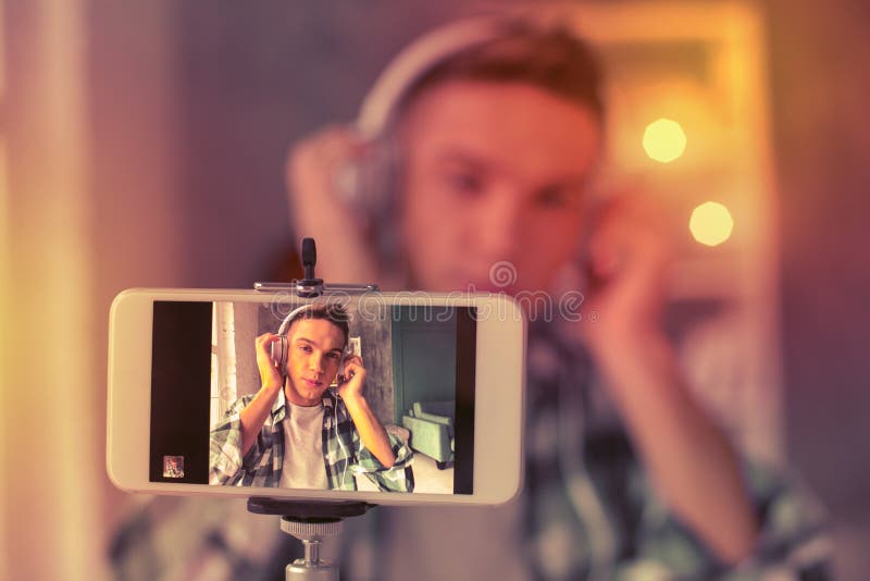 Positive Young Guy Creating Music Video Content Stock Image - Image of ...
