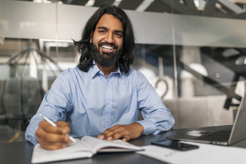 Positive Young Indian Man Employee Working at Office Stock Image ...