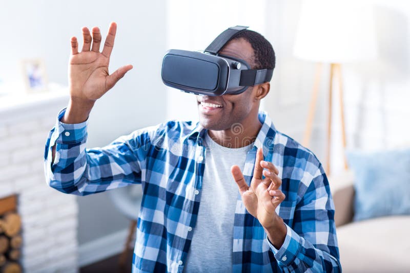 Positive Young Man Using Virtual Technology Stock Image - Image of ...