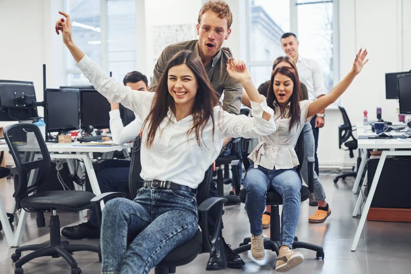 Positive Young People Have Fun at Break Time in the Office Stock Image ...