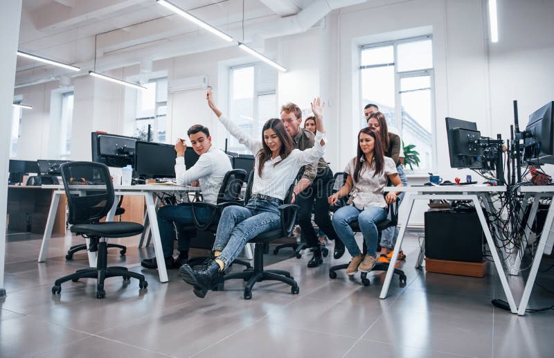 Positive Young People Have Fun at Break Time in the Office Stock Photo ...