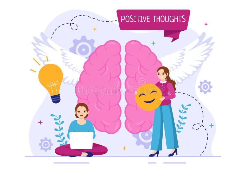 Positives Thoughts Vector Illustration with Thinking Positive As a ...