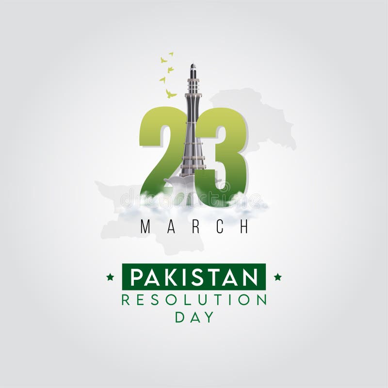 23 March Resolution Day with Minar-e-Pakistan White Background Minimal ...
