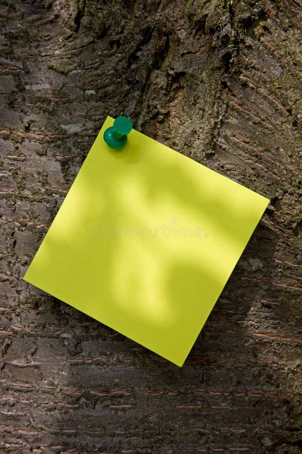 Post-it Amarillo En Un árbol Imagen de archivo - Imagen de escriba ...