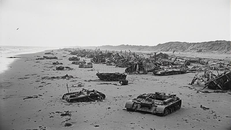 Post Apocalyptic Beach Scene with Abandoned Military Remnants and ...