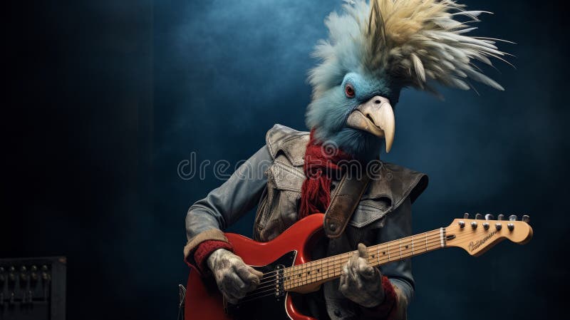 Post-apocalyptic Blue Bird with Electric Guitar: a Unique Staged Image ...