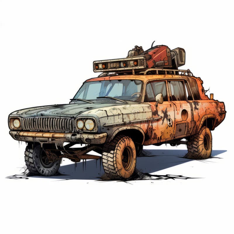 Post-apocalyptic Car Illustration with Detailed Character Design Stock ...