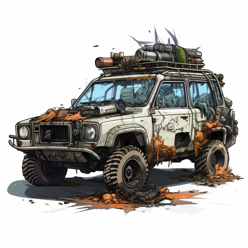 Post-apocalyptic Car Illustration with Detailed Equipment Stock ...
