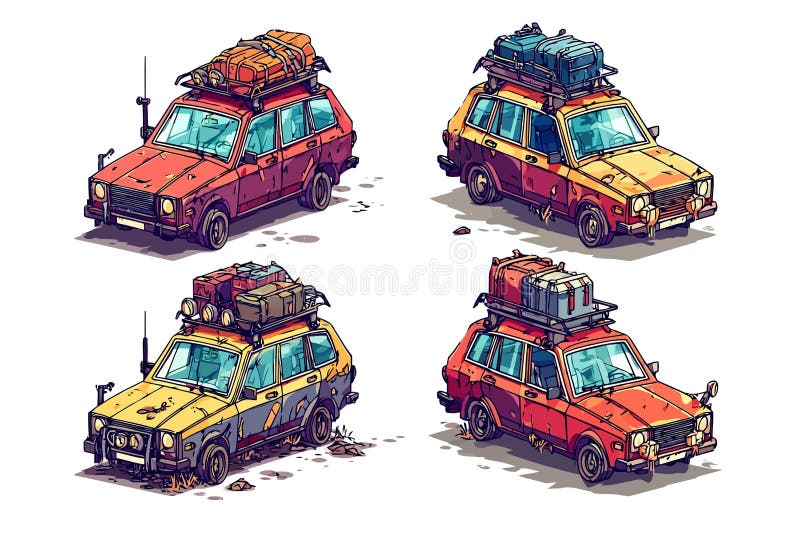 Post Apocalyptic Car Set Isometric Collection Isolated Stock ...