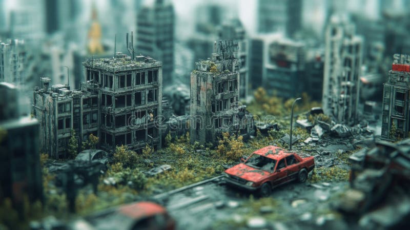 Post Apocalyptic City Ruins Miniature Model Stock Illustration ...