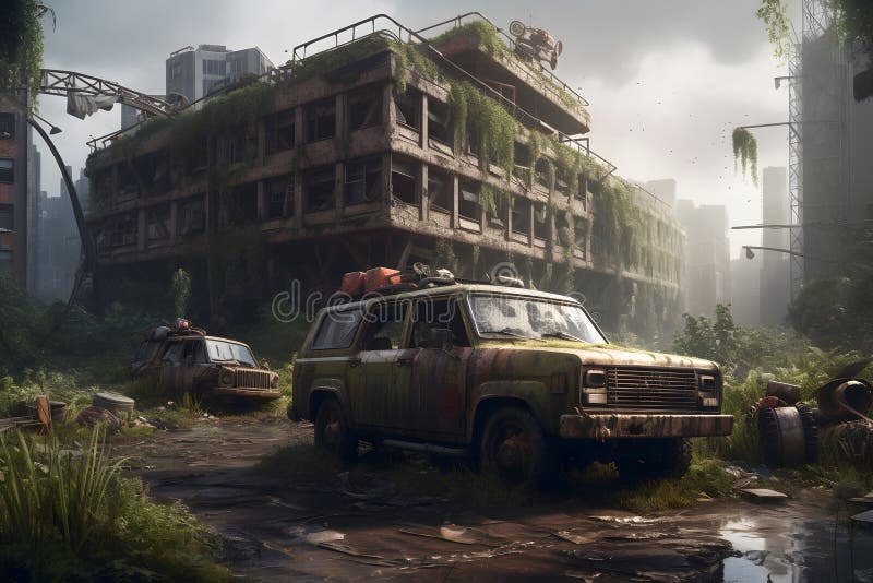 Post-apocalyptic City Street Scene. Neural Network AI Generated Stock ...