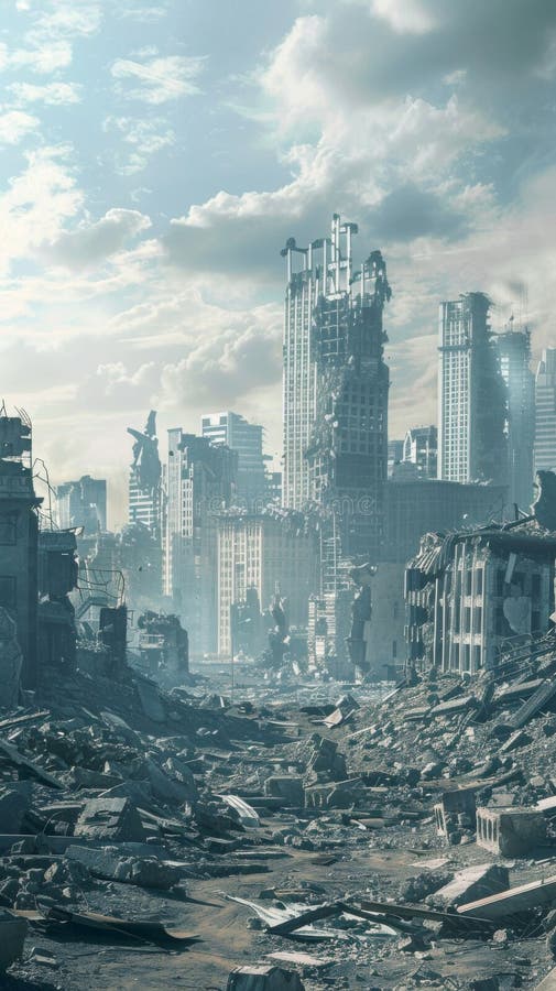 Post-Apocalyptic Cityscape, a City in Ruins Stock Illustration ...