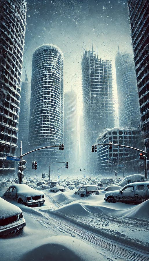 Post-apocalyptic Cityscape Covered with a Thick Layer of Snow and Ice ...