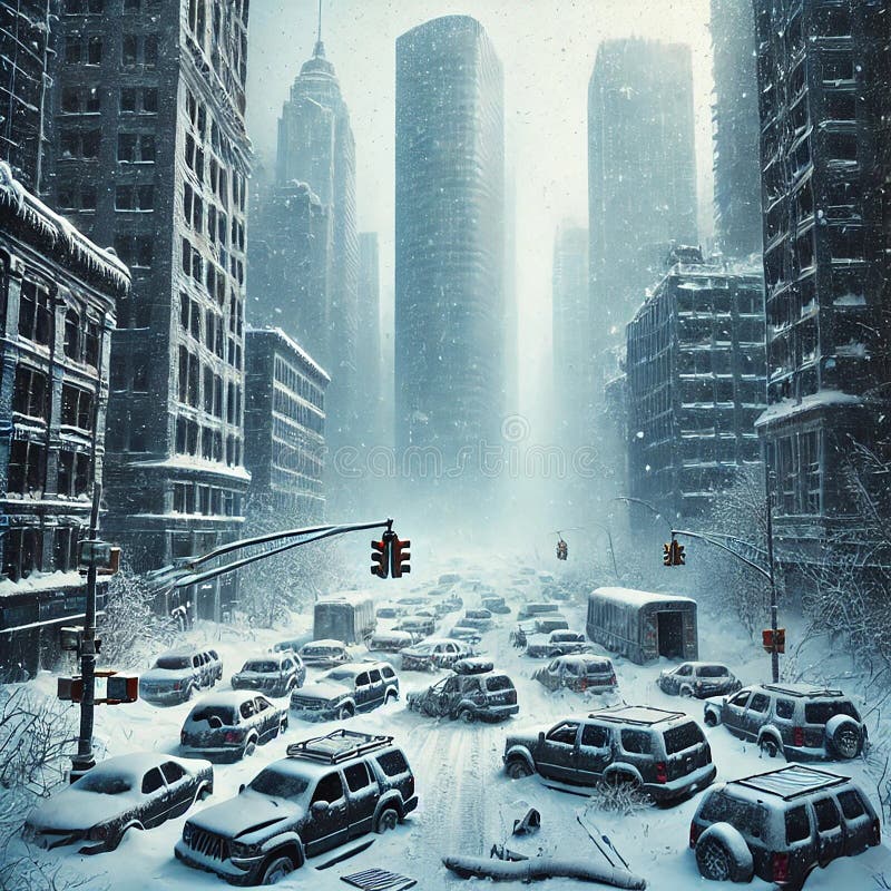 Post-apocalyptic Cityscape Covered with a Thick Layer of Snow and Ice ...