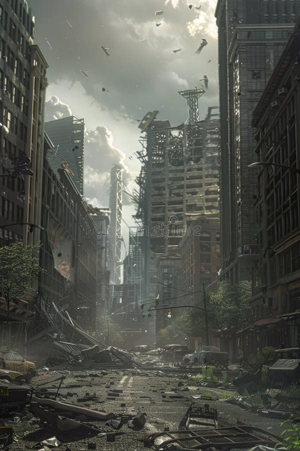 Post-apocalyptic Cityscape with Extensive Damage and Destruction Stock ...