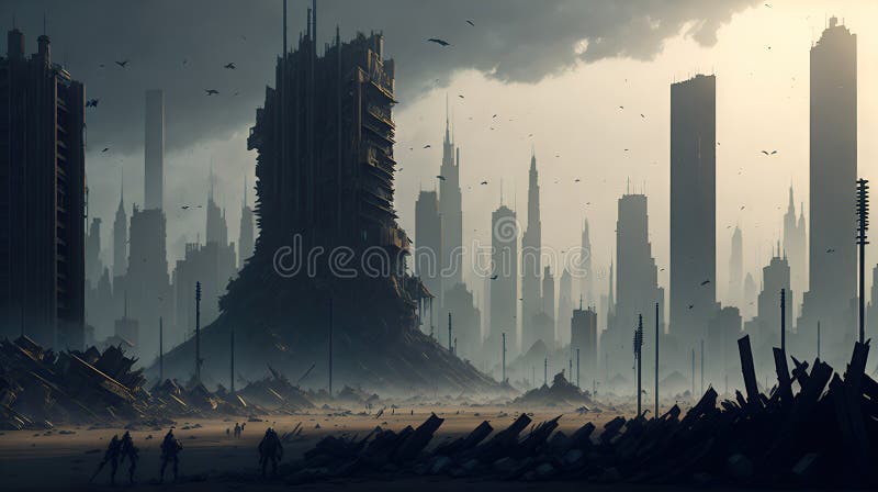 Cityscape of a Post-apocalyptic City Overwhelmed by Fungus Illustration ...